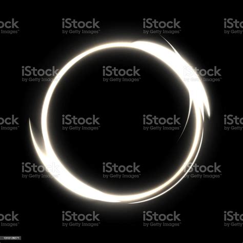 검은 색 배경에 별과 빛흰색 원 반짝이는 둥근 전기 프레임 기하학적 패션 디자인 벡터 일러스트레이션 빈 최소 반지 추상미술 장식 3차원 형태에 대한 스톡 벡터 아트 및 기타