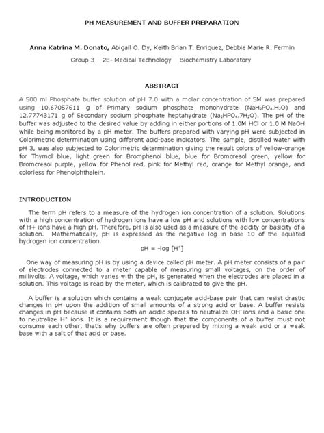 Ph Measurement And Buffer Preparation Pdf Ph Buffer Solution