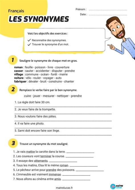 Exercices Les Synonymes Pour Ce1 Ce2 Maître Lucas