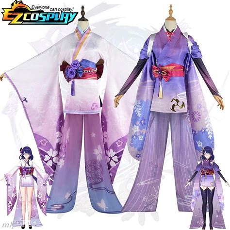 Cos Genshin Raiden Ei Beelzebul Cosplay Costume Kimono Full Set Suits