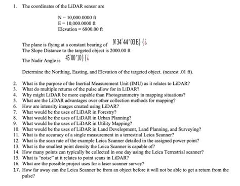 1 The Coordinates Of The Lidar Sensor Are N