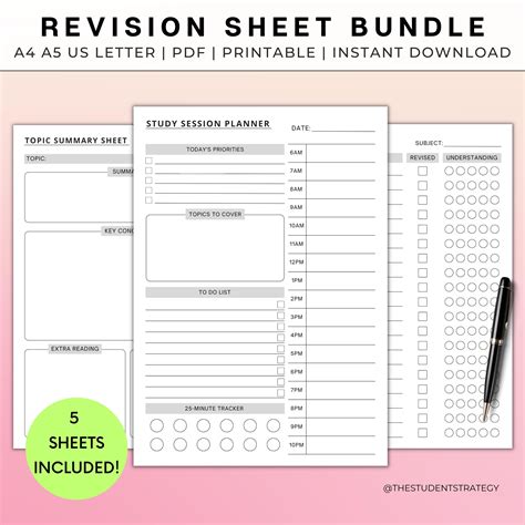 Revision Sheet Bundle Revision Timetable And Checklist Study Session