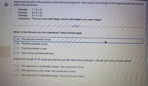 solved determine the truth of the premises of the following