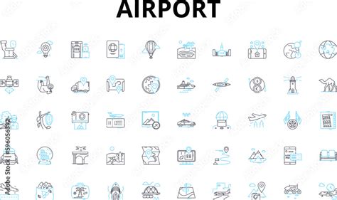 Airport Linear Icons Set Departure Arrival Security Baggage Terminal Runway Boarding