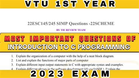 Most Important Questions Of Introduction To C Programming 1st Sem And 1st Year Vtu 2023 Exam Vtu