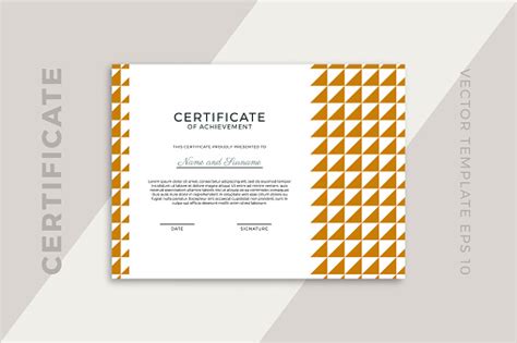 창조적 인 기하학적 패턴으로 졸업 또는 코스 완료를위한 현대 비즈니스 디플로마 템플릿 트렌디 한 디자인의 감사 수평 모형의 인증서 간단한 벡터 배경 Eps 10 감사장에