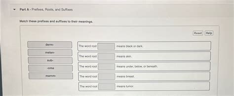 Solved Part A Prefixes Roots And SuffixesMatch These Chegg Com