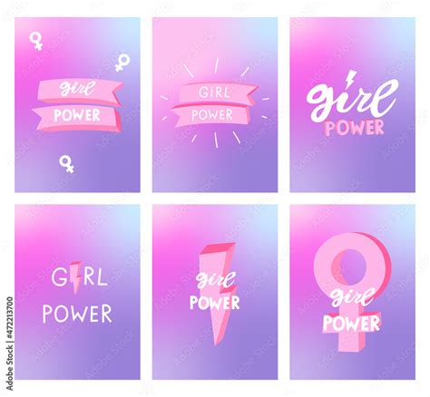 Girl Power Posters Set Vector Template With Feminism Quote And Female