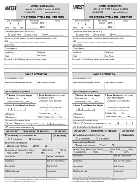 Fillable Online Coliform Bacteria Analysis Form Fax Email Print Pdffiller