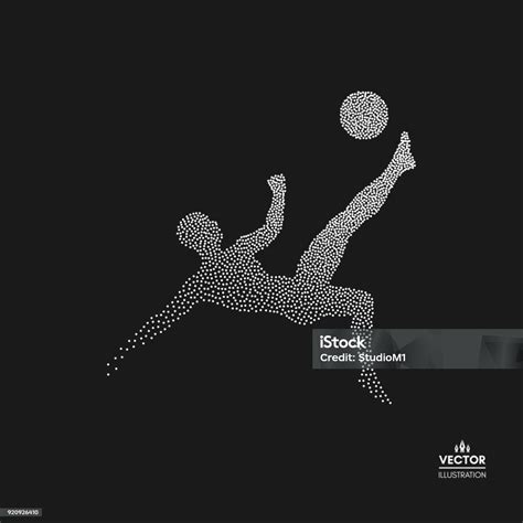 축구 선수 공입니다 사람의 그림자는 점선된입니다 벡터 일러스트입니다 Championship에 대한 스톡 벡터 아트 및 기타 이미지 Championship 거친 필름