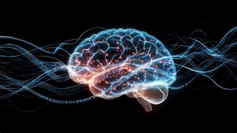 Illuminated Brain With Neural Connections And Waves In A Dark Background Space Stock Image