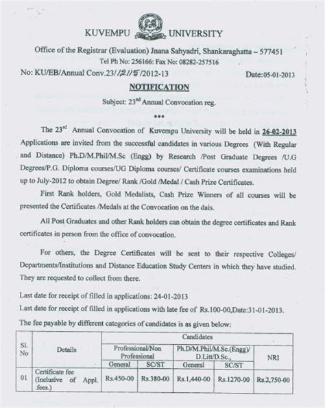 Application Form For Convocation Certificate Kuvempu University