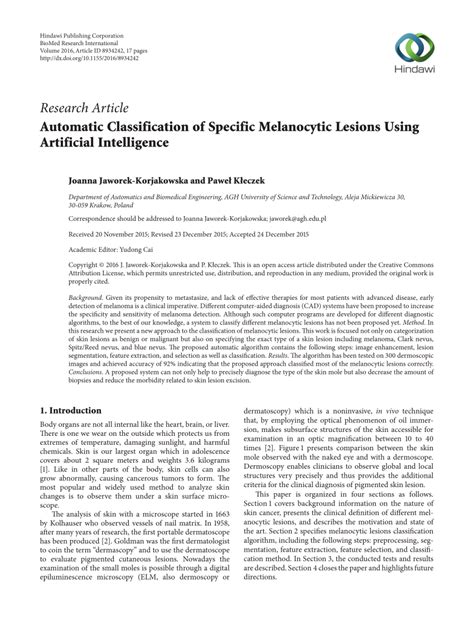 Pdf Automatic Classification Of Specific Melanocytic Lesions Using Artificial Intelligence