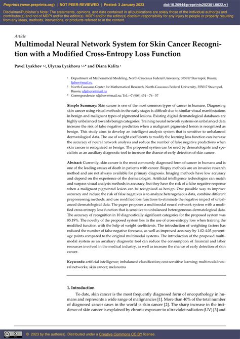 Pdf Multimodal Neural Network System For Skin Cancer Recognition With A Modified Cross Entropy