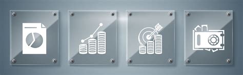 Set Safe And Money Target With Coin Symbol Pie Chart Infographic And Coin And Document With