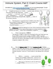 Worksheet 3 Crash Coursertf Immune System Part 3 Crash Course Aandp