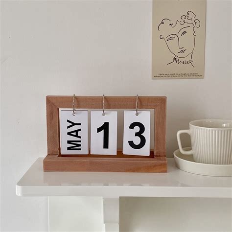 북유럽 나무 철 반지 페이지 뒤집기 달력 크리 에이 티브 디지털 캘린더 영원한 달력 데스크탑 달력 장식피규어 And 미니어처 Aliexpress