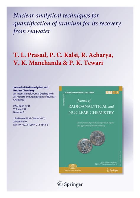 Pdf Nuclear Analytical Techniques For Quantification Of Uranium For Its Recovery From Seawater