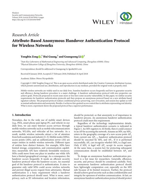 Pdf Attribute Based Anonymous Handover Authentication Protocol For