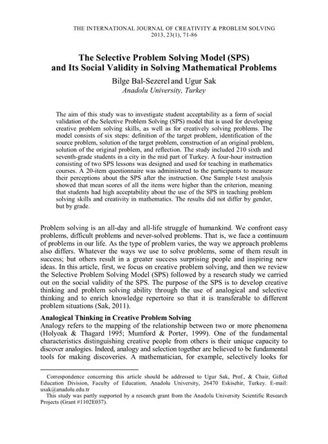 Pdf The Selective Problem Solving Model Sps And Its Social Validity