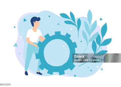 기술 장비 의 설치 및 수리를 위한 서비스 컨셉 맨 푸시 기어 개념에 대한 스톡 벡터 아트 및 기타 이미지 개념 경영자 고용과 노동 Istock