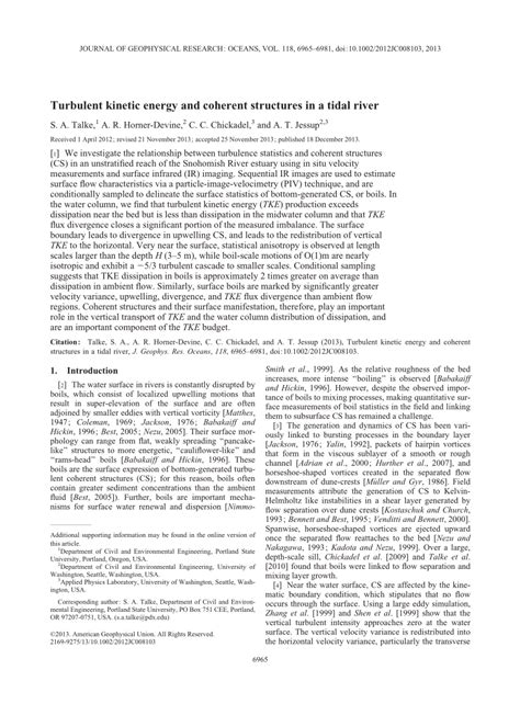 Pdf Coherent Structures And Near Surface Turbulence In A Tidal River