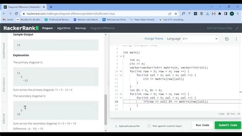 Hackerrank Diagonal Difference Youtube