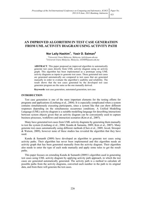 Pdf An Improved Algorithm In Test Case Generation From Uml Activity