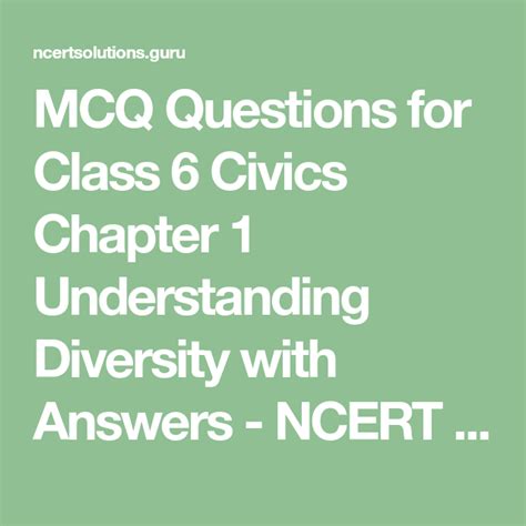 Mcq Questions For Class 6 Civics Chapter 1 Understanding Diversity With