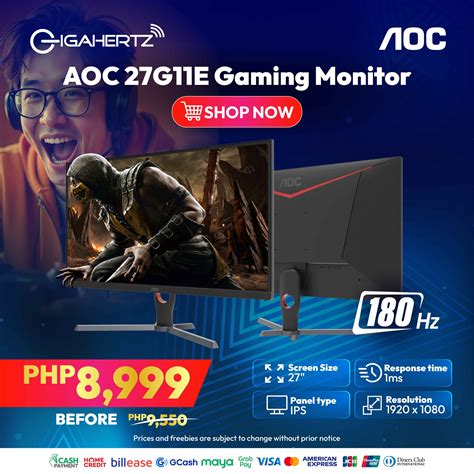 gigahertz aoc 27g11e gaming monitor save up to php550 when you buy