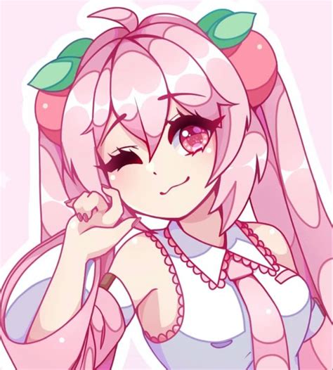 An Anime Girl With Pink Hair And Big Eyes Wearing A White Dress