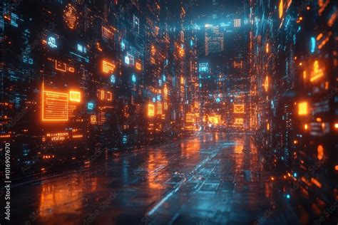 Futuristic Digital Marketing Concept Featuring Holographic Social Media Icons Mobile Devices And