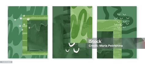 추상적 인 미적 에코 그린 콜라주 디자인 유기 자연 모양 벡터 일러스트레이션 가로 패턴 구성 기하학적 필드 장식품 현대 포스터 컬렉션 현대 필드 배경 세로 구도에 대한 스톡