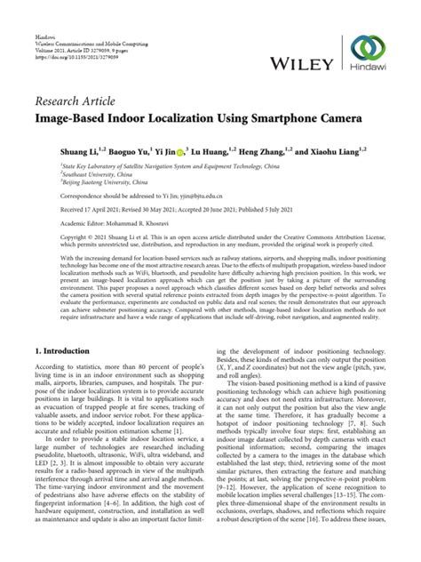Image Based Indoor Localization Using Smartphone Camera Pdf Computing