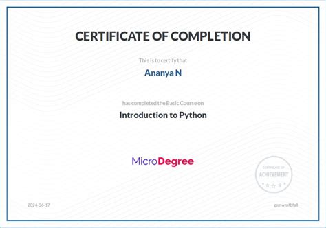 Ananya N On Linkedin Course Completion Certificate On Introduction To Python From Microdegree