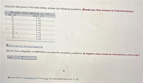 Solved Using The Data Given In The Table Below Answer The