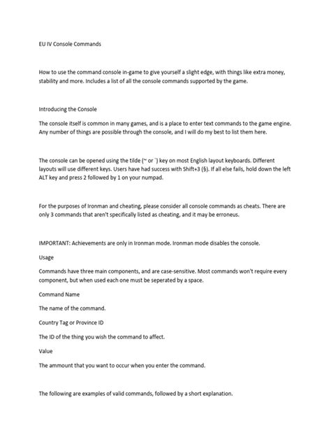 Eu Iv Console Commands Pdf