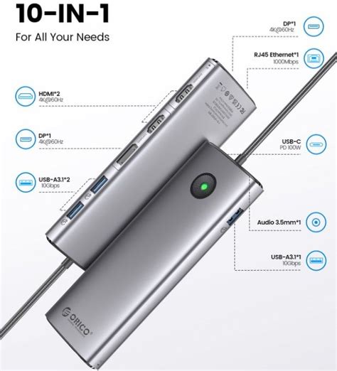 ORICO DisplayLink Docking Station Type USB C 3 0 To 4K60hz HDMI Compatible DP PD100W SD Hub