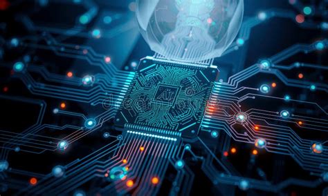 Glowing Ai Chip Processor Is Integrated Into Complex Circuit Board Showcasing Advanced