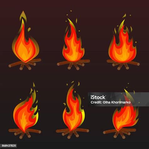 레드 불 모닥불 아이콘의 집합입니다 벡터 일러스트 레이 션 가연성에 대한 스톡 벡터 아트 및 기타 이미지 가연성 굽기 디자인 Istock