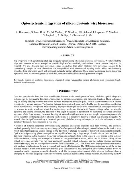 Pdf U003ctitle U003eoptoelectronic Integration Of Silicon Photonic Wire Biosensors U003c