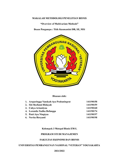 Overview Of Multivariate Methods Penulis Menyadari Bahwa Masih Banyak
