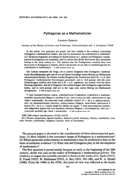 Pdf Pythagoras As A Mathematician