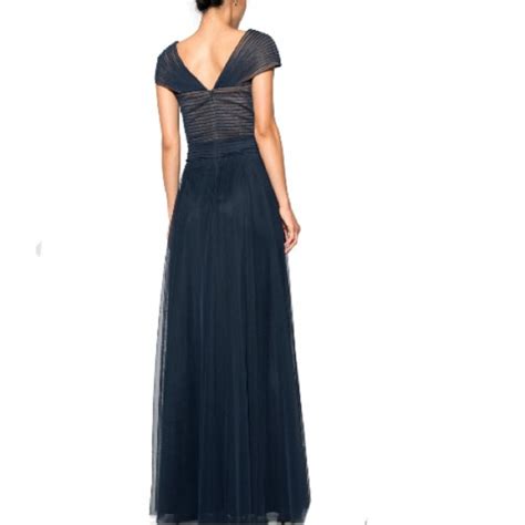 Tadashi Shoji Dark Blue Tulle Twist Dress Gem