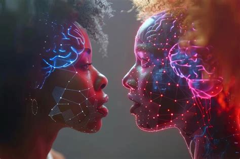 Dual Female Profiles With Neural Connectivity And Emotional Interactions Premium Ai Generated