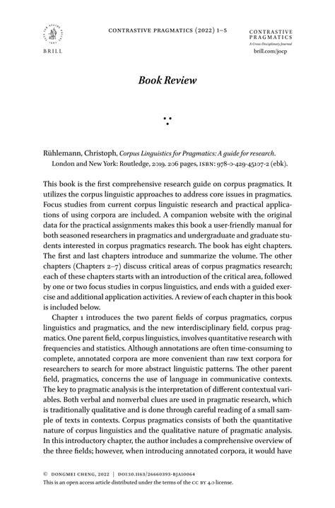 Pdf Corpus Linguistics For Pragmatics A Guide For Research Written By Rühlemann Christoph