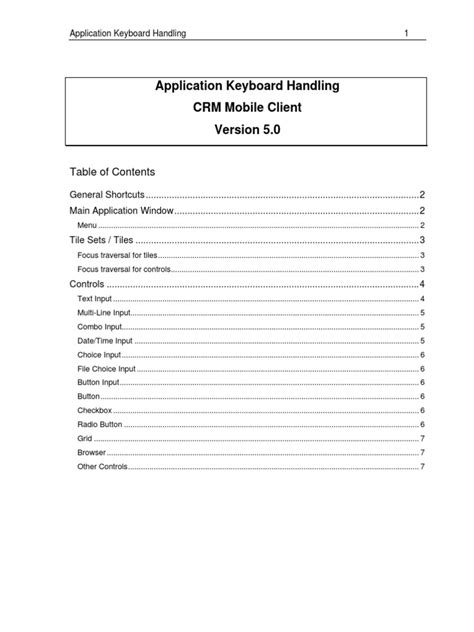 Keyboard Shortcuts And Navigation For The Crm Mobile Client Application Pdf Keyboard
