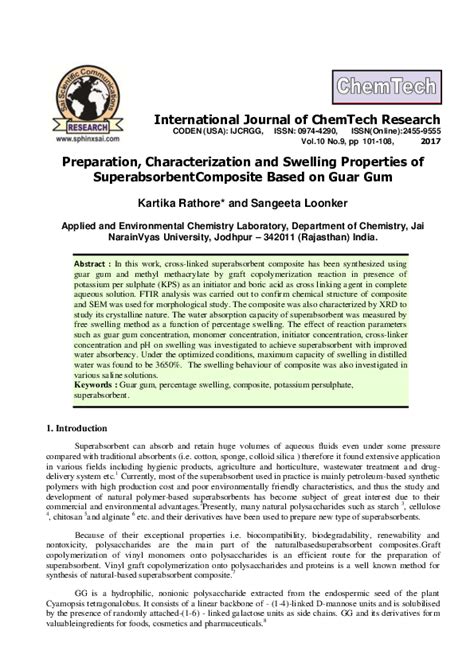 Pdf Preparation Characterization And Swelling Properties Of Superabsorbentcomposite Based On