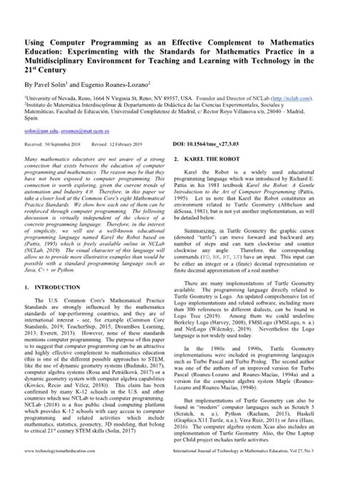 Using Computer Programming As An Effective Complement To Docslib