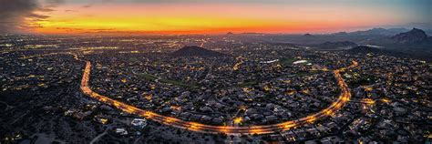 Arizona City At Night With Orange Sky Over Phoenix From Sunset